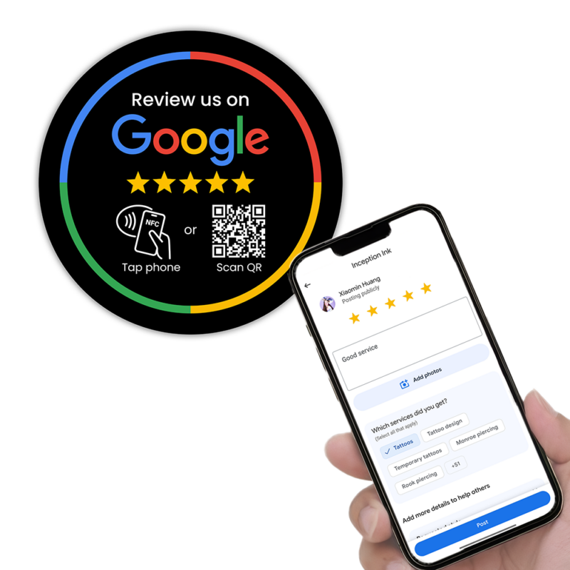 Google Review Round Black Plate (NFC Tap+QR Code) Adhesive - ABC RFID