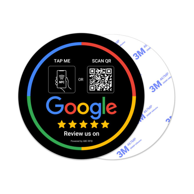 Google Review Round Black Plate (NFC Tap+QR Code) 3M Adhesive - ABC RFID